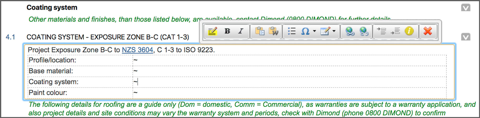 Editing a work section clause - Masterspec